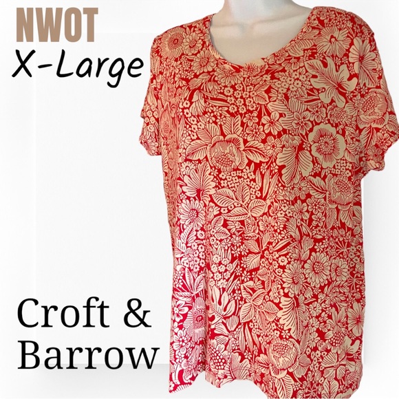croft & barrow | Tops | Croft Barrow Red Floral Print Short Sleeve Top ...